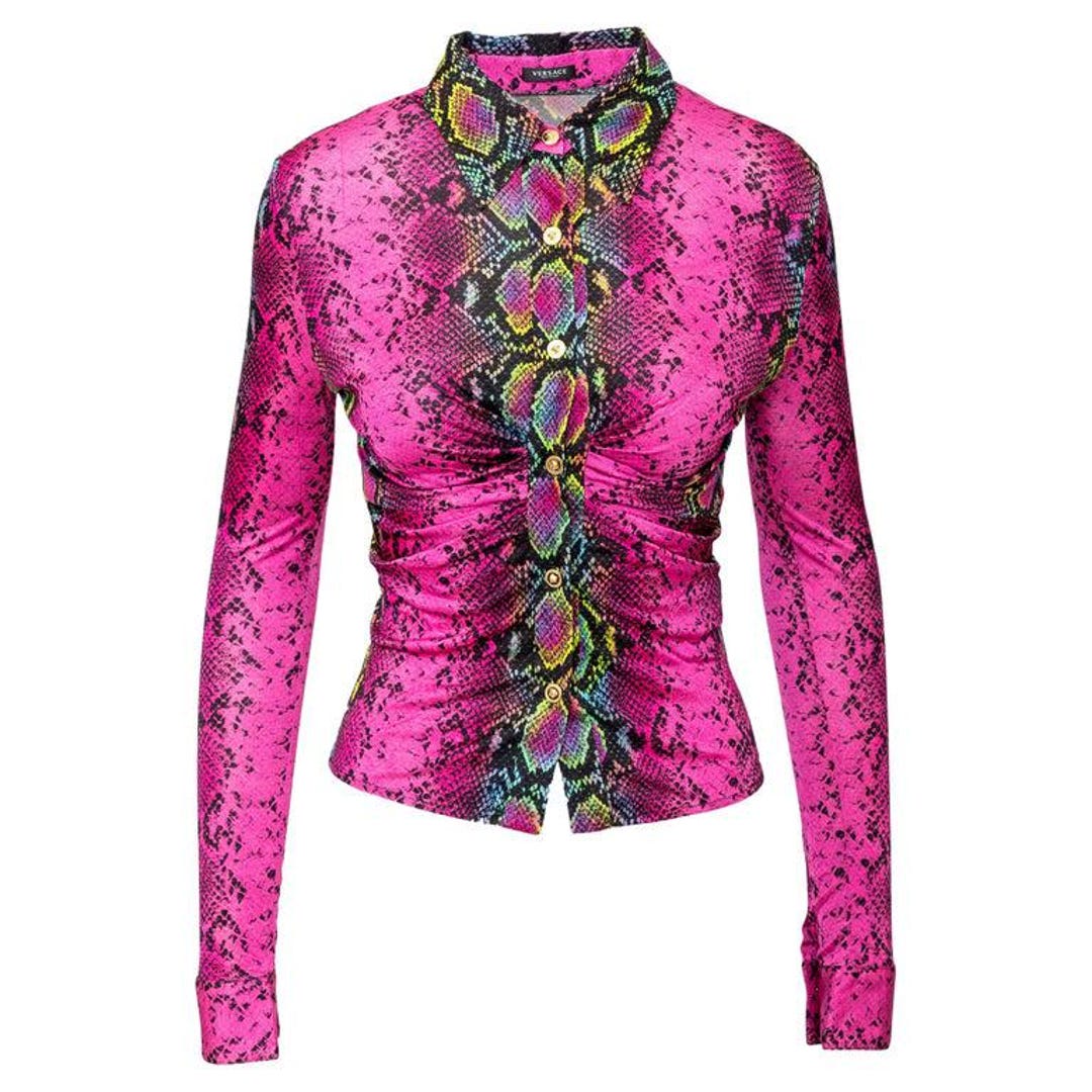 Vintage Gianni Versace Snake Skin Effect Blouse Pink Ruched Shirt ...