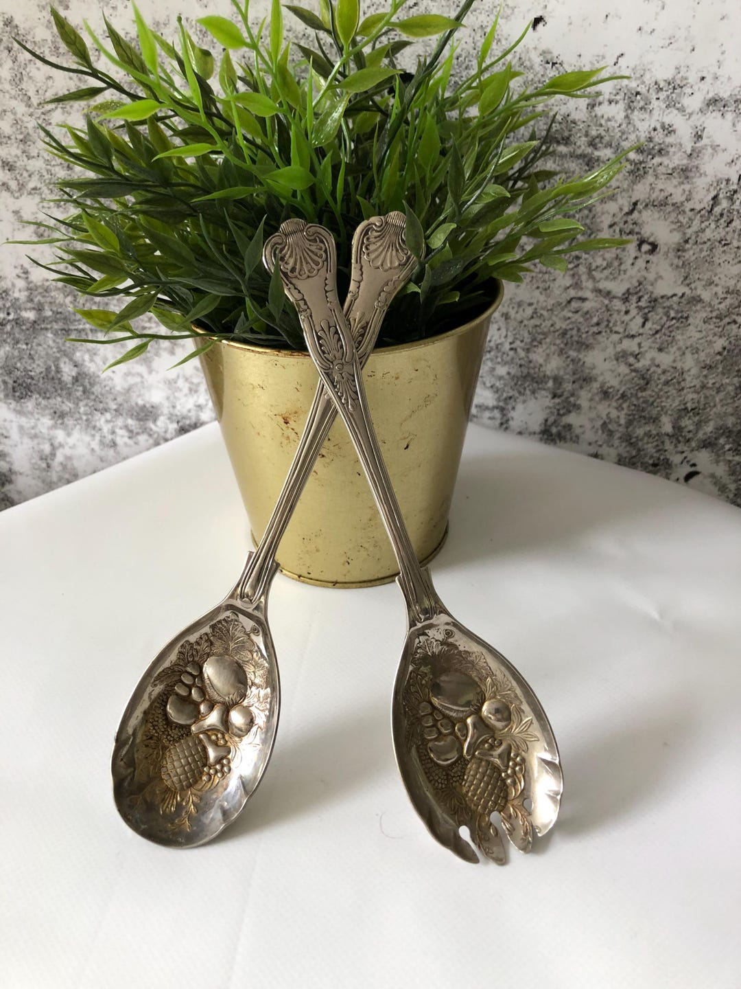 Vintage Fruit Salad Serving Spoons EPNS Silver Plated English Salad ...