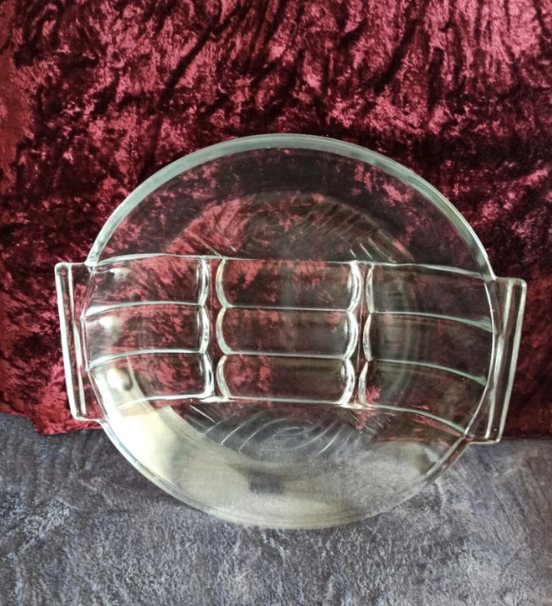 Art Deco Glass Centerpiece Platter / Clear Glass Geometric Serving ...