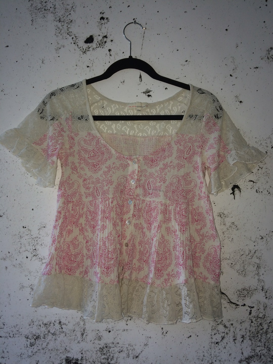 Odd Molly Bohemian Indie Hippie Lace Mix Blouse Size 1 Fit XS/S Pink ...