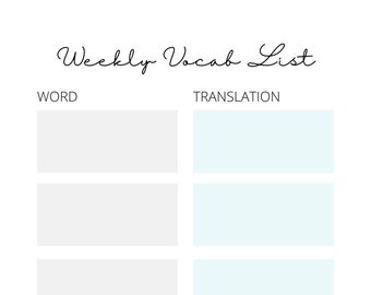 Weekly Vocabulary Practice Sheet Language Learning Sheet Digital ...