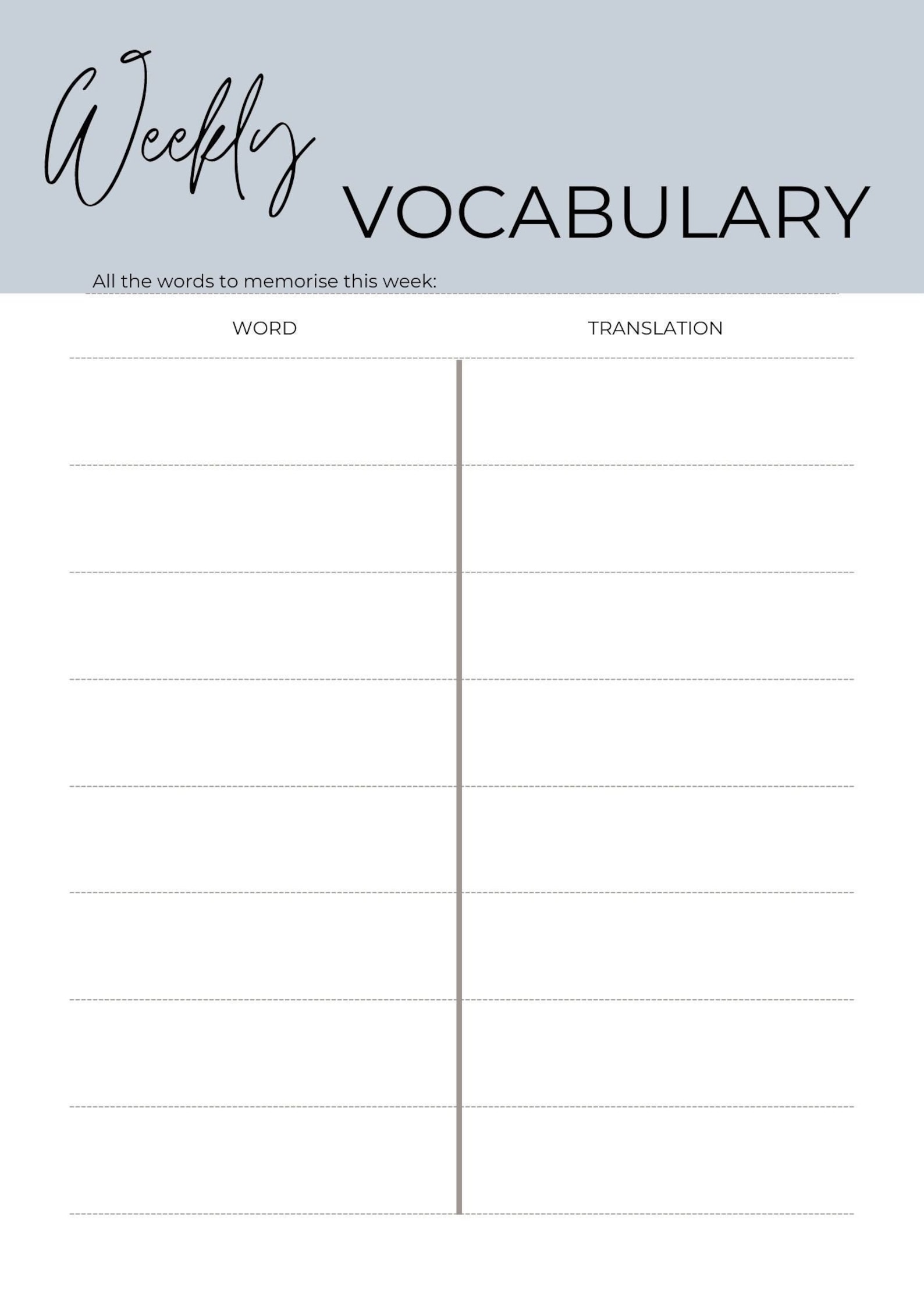 Weekly Vocabulary Practice Sheet Language Learning Sheet Digital ...