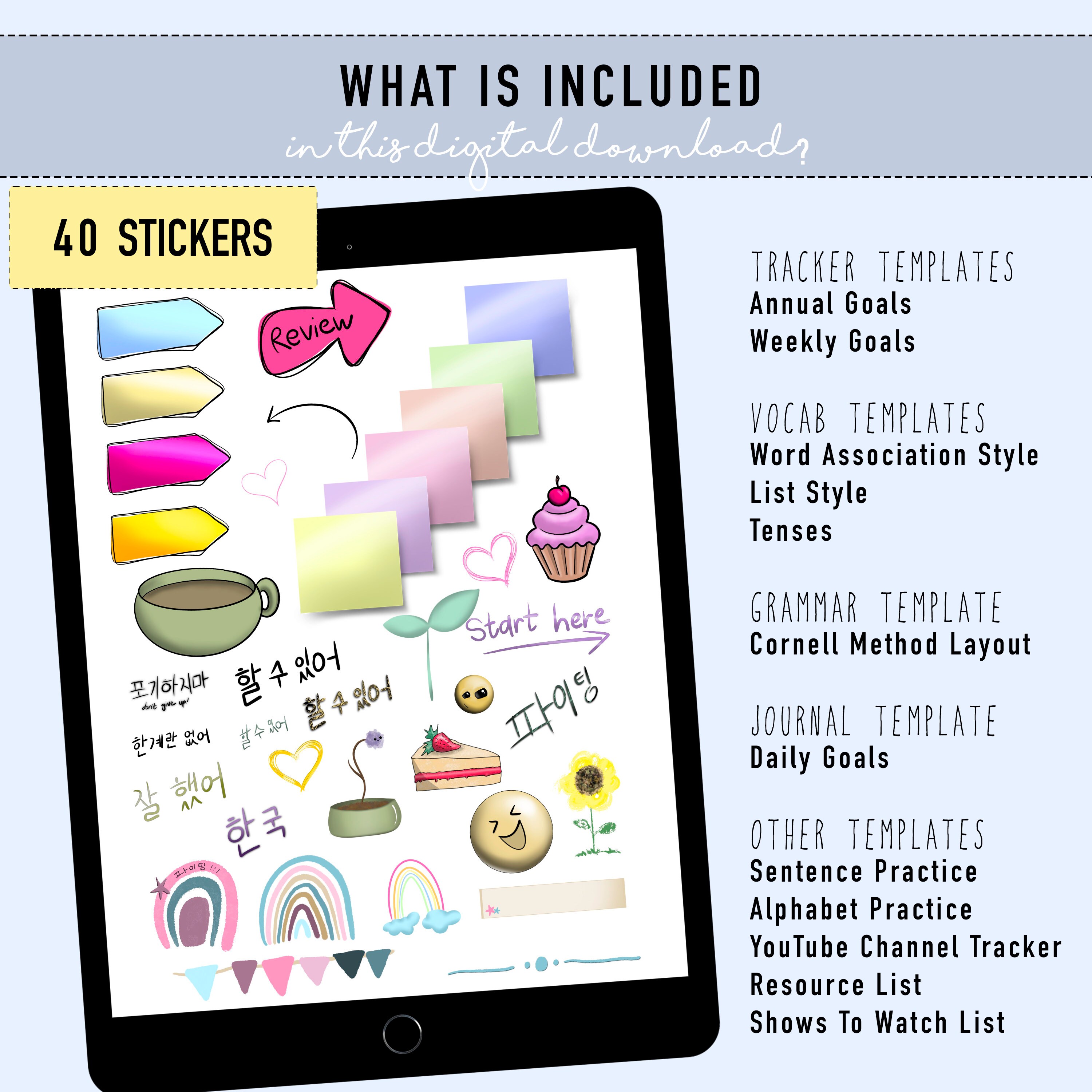 LANGUAGE LEARNING Digital Notebook Korean Study Planner Korean ...