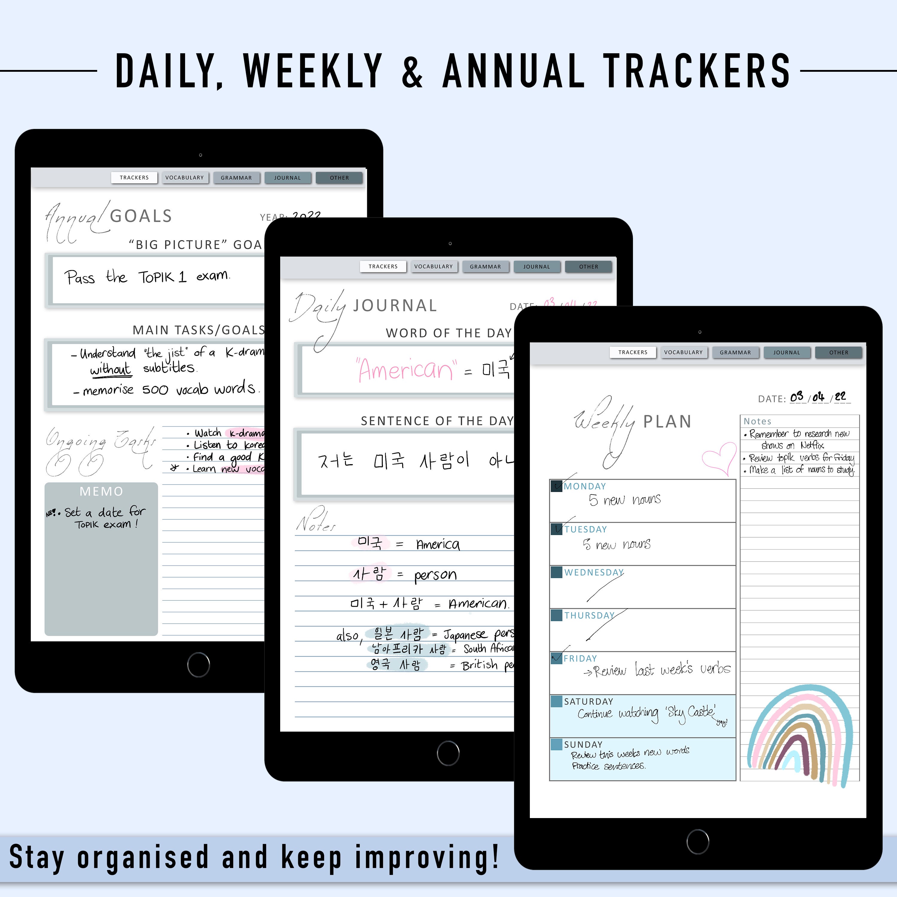 LANGUAGE LEARNING Digital Notebook Korean Study Planner Korean ...