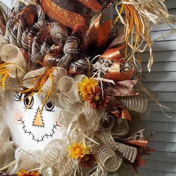 METAL SIGN Fall Scarecrow Autumn Deco Mesh Wreath Attachment Front Door ...