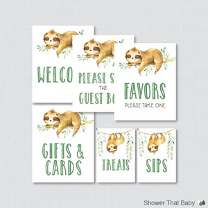 Printable Sloth Themed Baby Shower Table Signs - SIX Signs! Welcome ...