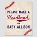 Baseball Baby Shower Headband Station Sign - Printable, Personalized ...
