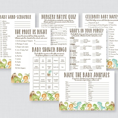 Dinosaur Baby Shower Games Package 7 Printable Games: Bingo - Etsy