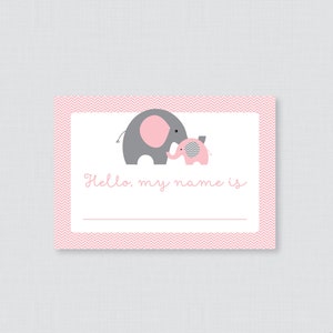 Printable Elephant Name Tag Stickers - Pink Elephant Themed Baby Shower ...
