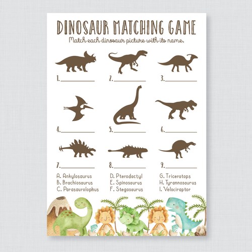 Dinosaur Matching Game Printable Dinosaur Themed Baby Shower | Etsy