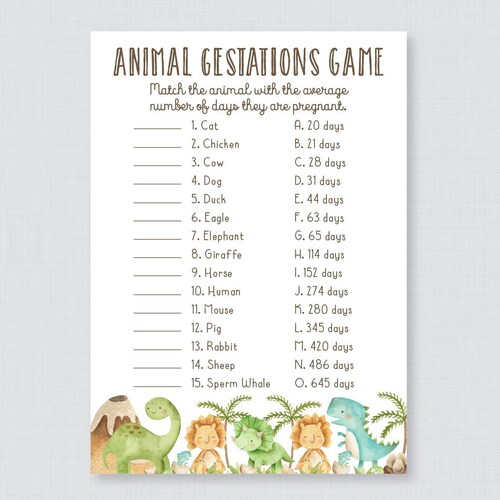 Dinosaur Matching Game Printable Dinosaur Themed Baby Shower | Etsy