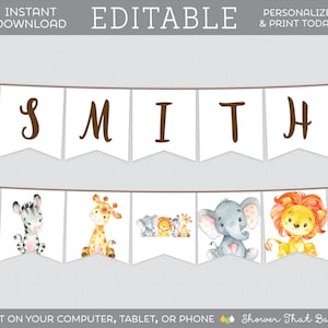 EDITABLE Safari Printable Banner - Large AND Small Sizes - Safari Baby ...