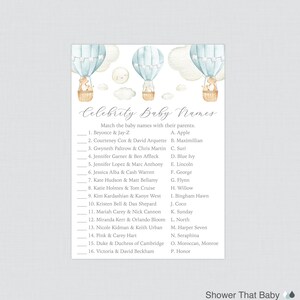 Blue Hot Air Balloon Celebrity Baby Shower Game - Celebrity Baby Name ...