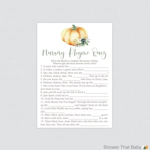 Watercolor Pumpkin Nursery Rhyme Quiz Printable Instant Download Orange ...