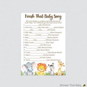 Safari Baby Shower Finish That Baby Song Printable - Safari Themed Baby ...