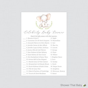 Watercolor Elephant Baby Shower Celebrity Baby Name Game Celebrity Baby ...