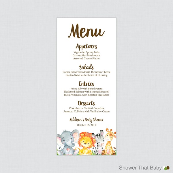Safari Themed Menu Cards - Etsy