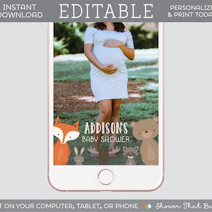 EDITABLE Baby Shower Snapchat Filter - Woodland Baby Shower Snapchat ...