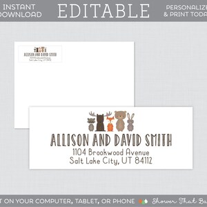 EDITABLE Woodland Return Address Labels - Woodland Baby Shower Return ...