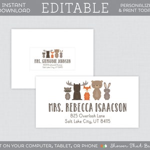 EDITABLE Woodland Address Labels Woodland Baby Shower Guest Address ...