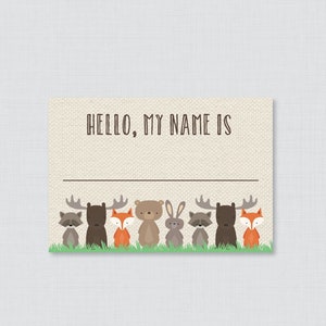 Woodland Name Tag Stickers - Printed Woodland Baby Shower Name Tag ...