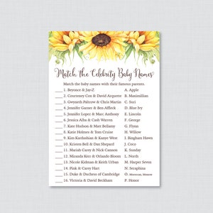 Sunflower Baby Shower Celebrity Baby Name Game - Celebrity Baby Name ...