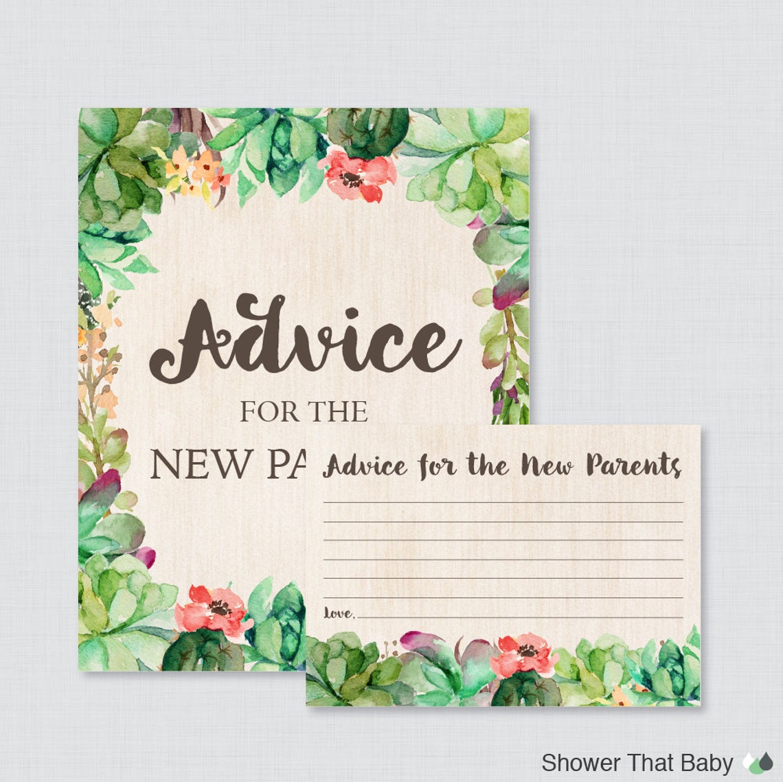 Succulent Advice For Mommy To Be Cards And Sign Printable Etsy