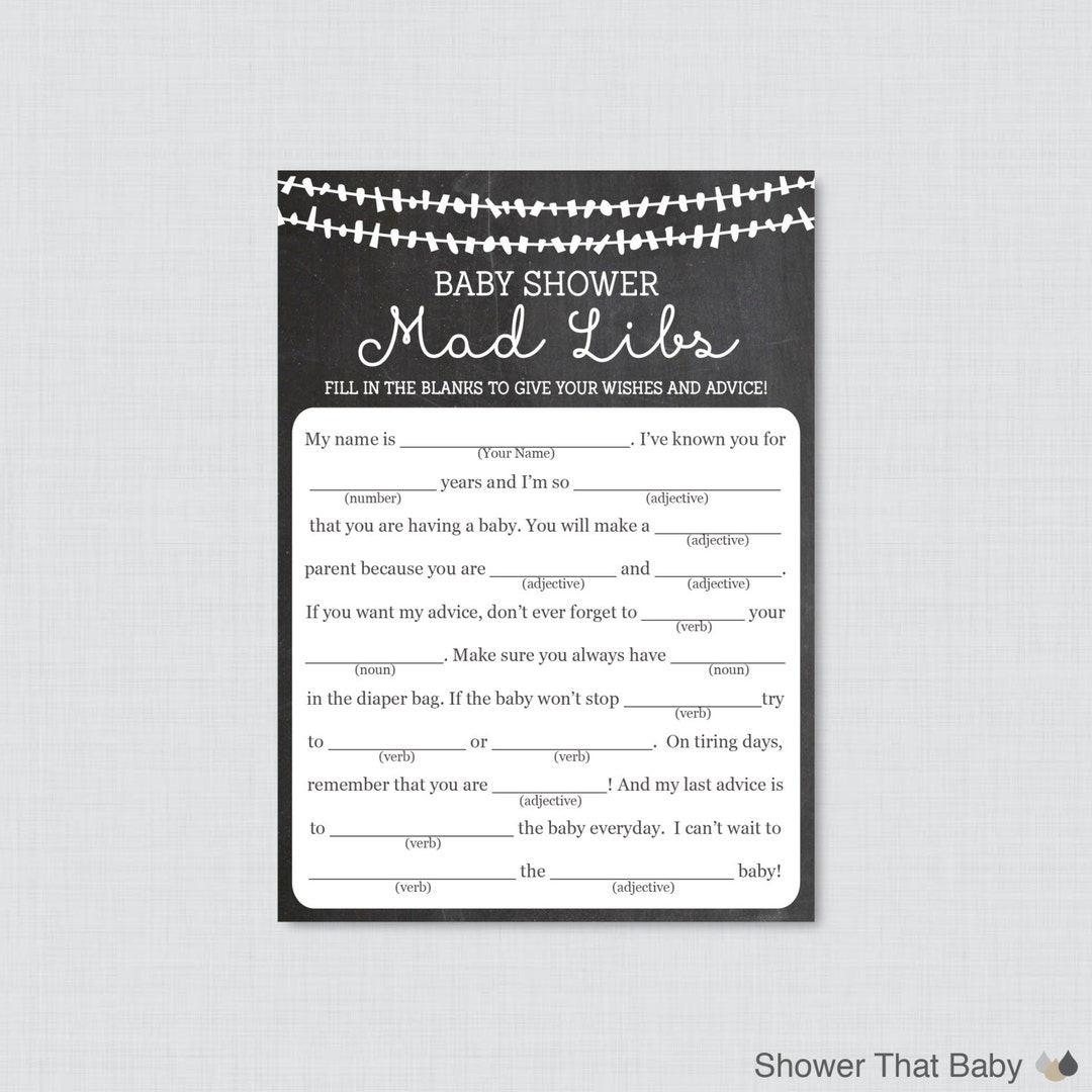 Chalkboard Baby Shower Mad Libs Printable - Baby Shower Advice Cards ...