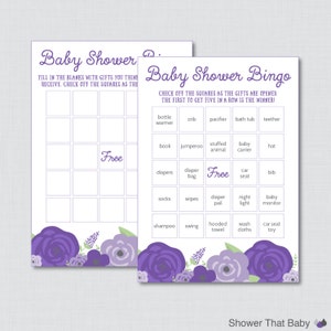 Purple Flowers Baby Shower Games Package - Seven Printable Games: Bingo ...