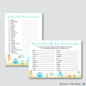 Under the Sea Baby Shower Games Package in Blue - Seven Printable Games ...