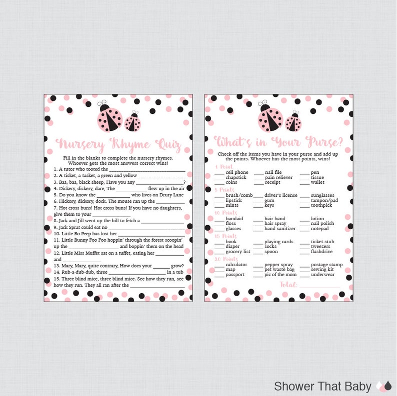 Ladybug Baby Shower Games Package Seven Printable Games: - Etsy