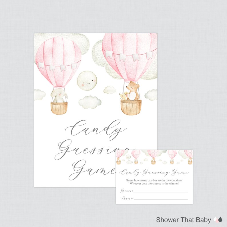 Pink Hot Air Balloon Candy Guessing Game Printable Up and | Etsy