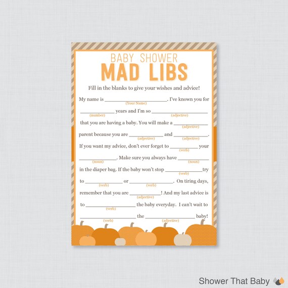 Little Pumpkin Baby Shower Mad Libs Printable Baby Shower - Etsy