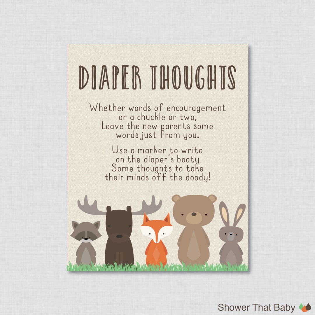 Woodland Baby Shower Diaper Thoughts Game Baby Shower - Printable ...