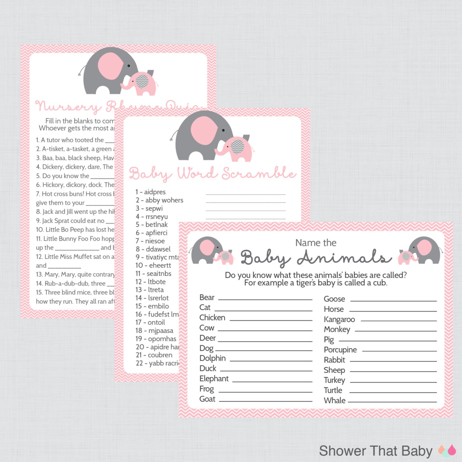 Elephant Baby Shower Games Package in Pink and Gray Seven - Etsy
