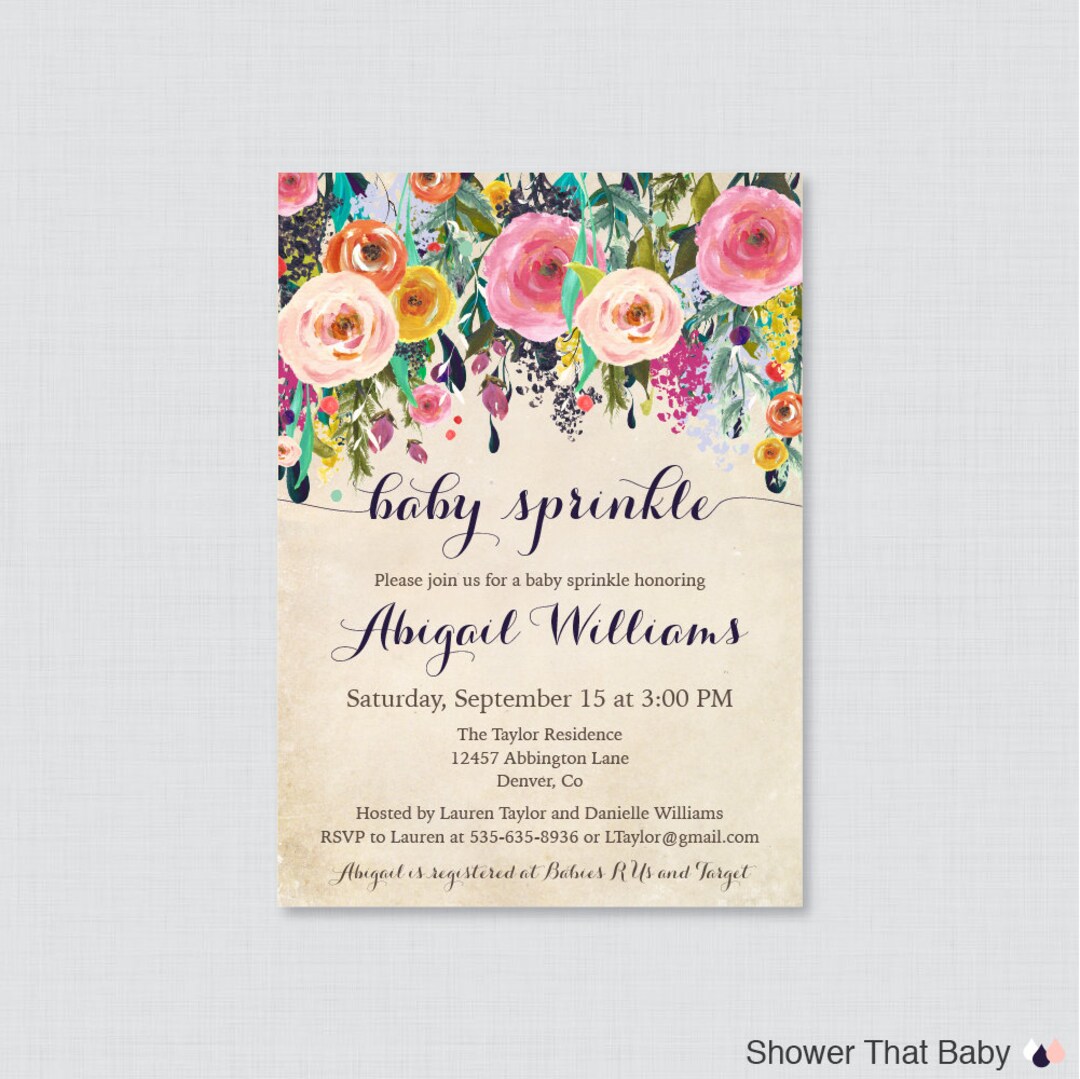 Baby Sprinkle Invitation Printable OR Printed - Floral Baby Sprinkle ...