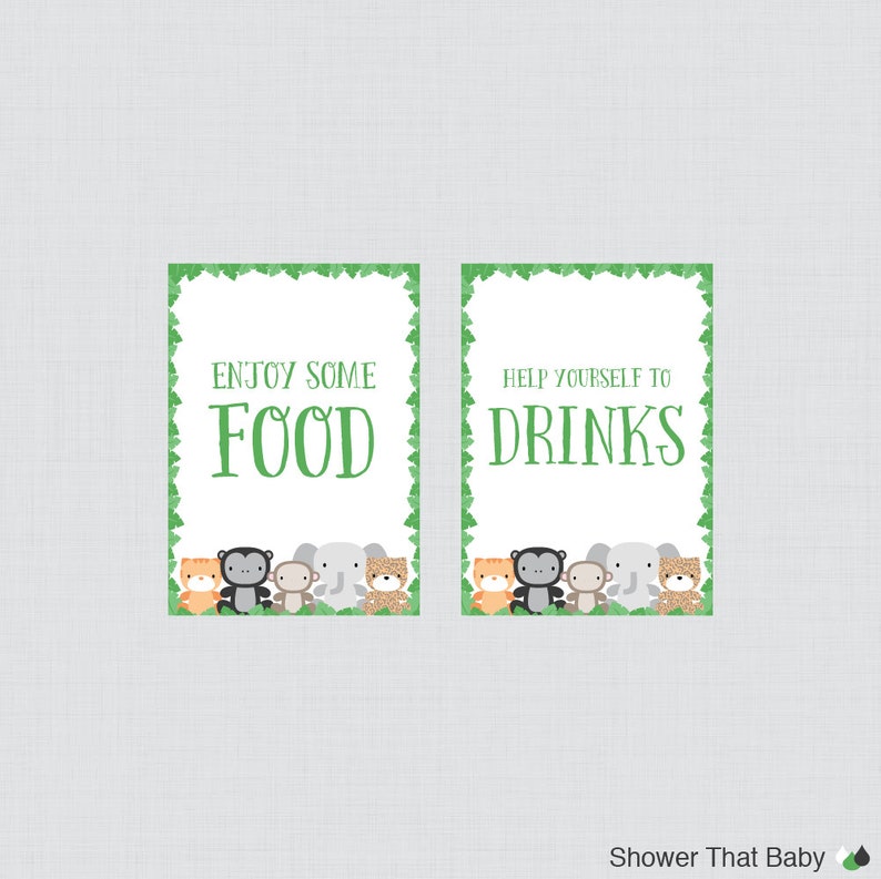 Printable Jungle Theme Baby Shower Table Signs - SIX Signs! Welcome ...