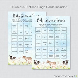 Farm Animal Baby Shower Bingo Cards - Printable Blank Bingo Cards AND ...