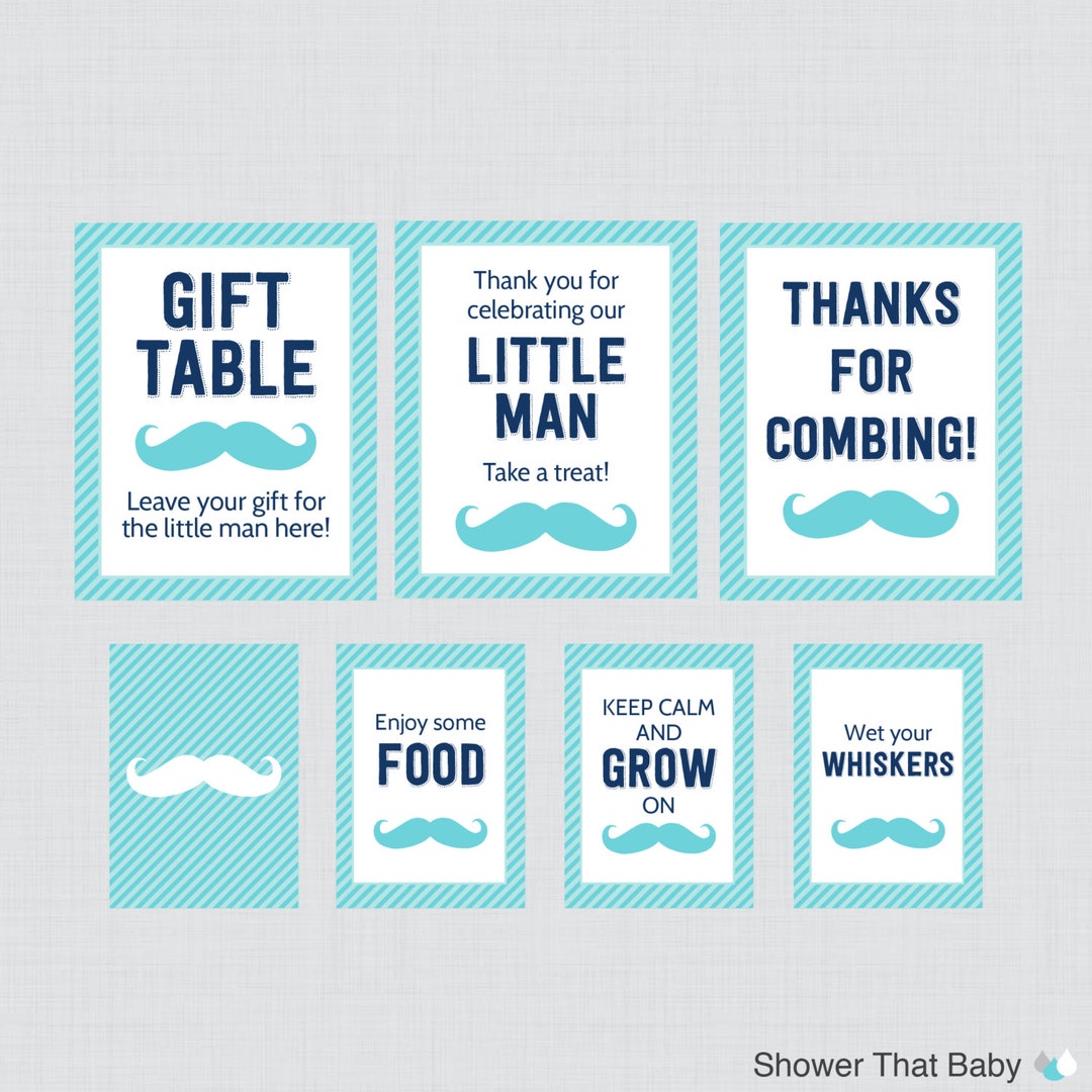 Printable Mustache Baby Shower Table Signs - EIGHT Signs! Welcome Sign ...