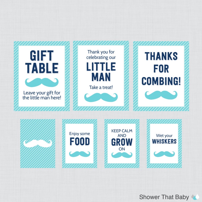 Printable Mustache Baby Shower Table Signs EIGHT Signs - Etsy