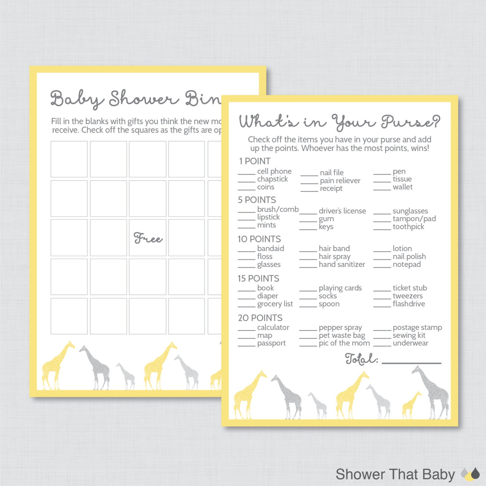 Giraffe Baby Shower Games Package in Yellow and Gray Seven | Etsy