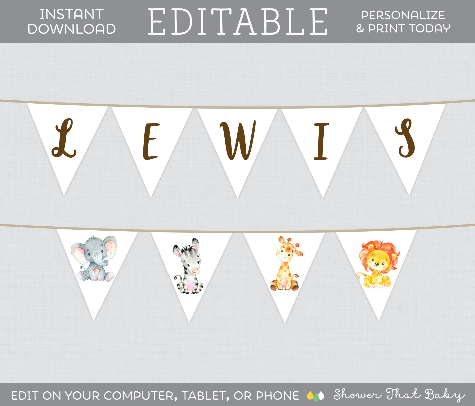 EDITABLE Safari Banner Printable Safari Baby Shower Triangle | Etsy