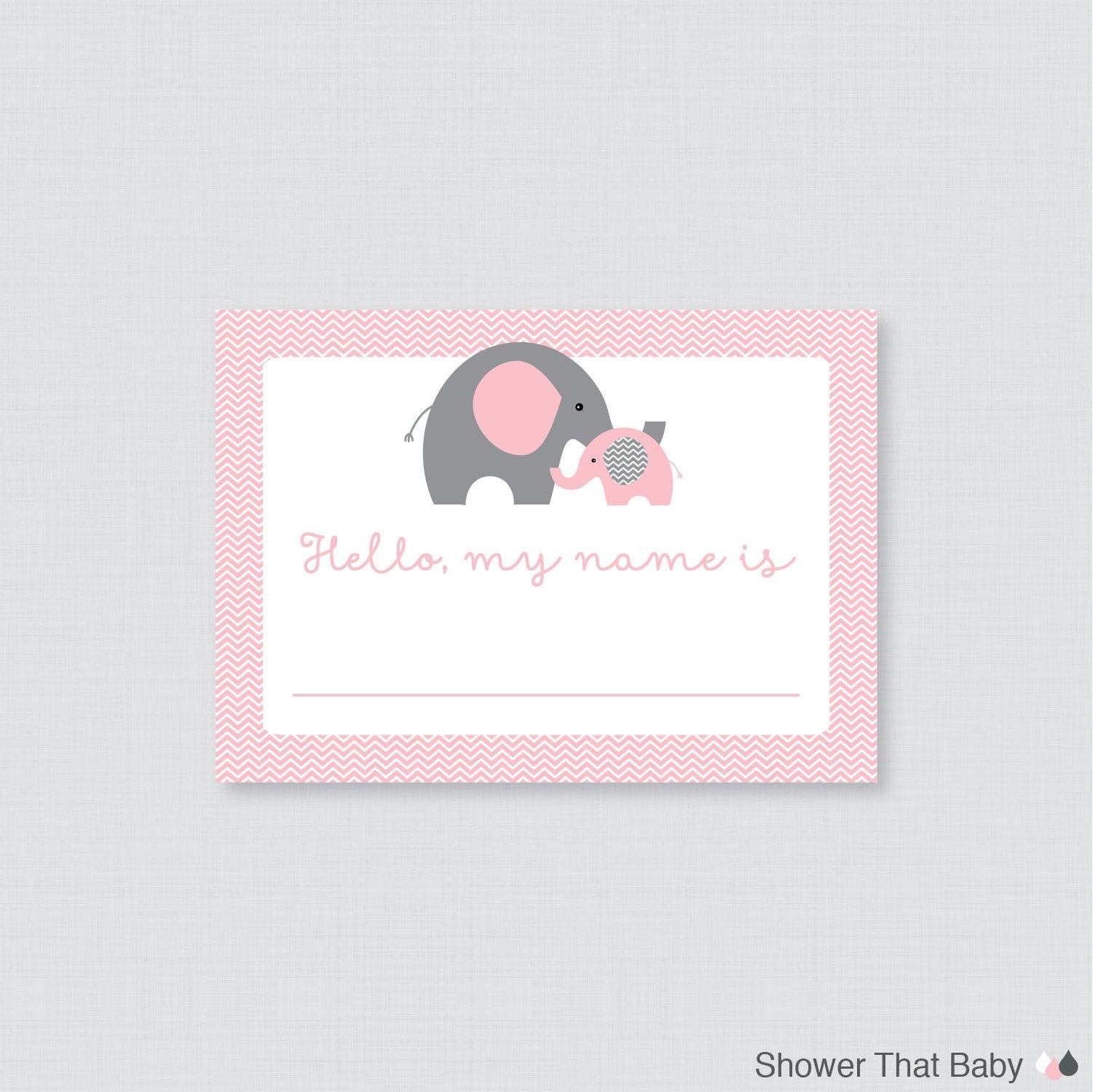 Pink Elephant Name Tag Stickers - Printed Elephant Baby Shower Name Tag ...
