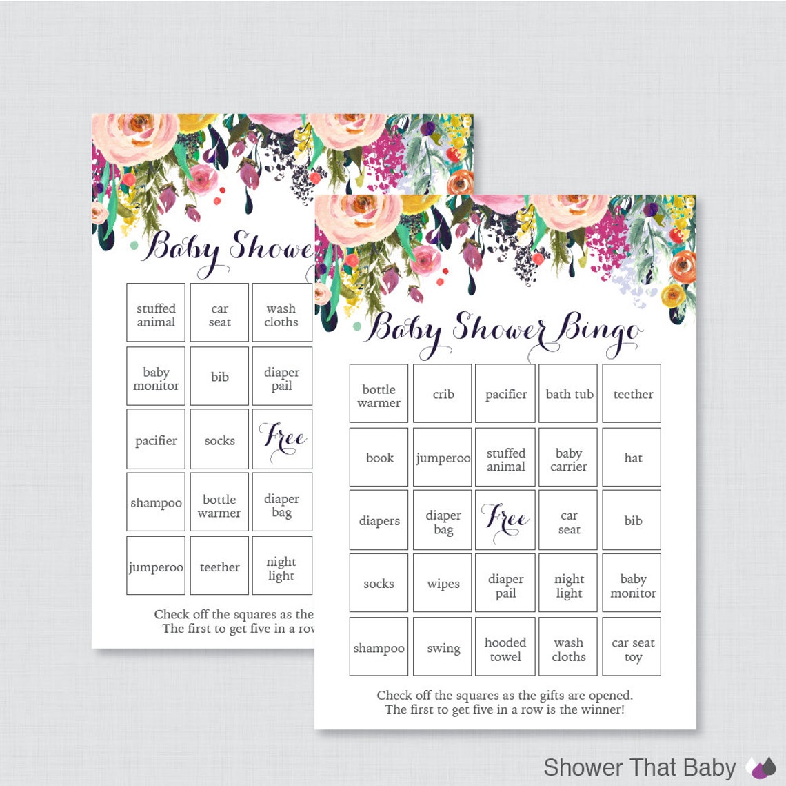 Floral Baby Shower Bingo Cards Printable Blank Bingo Cards - Etsy
