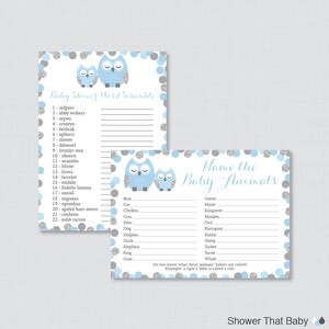 Blue Owl Baby Shower Games Package - Seven Printable Games: Bingo ...