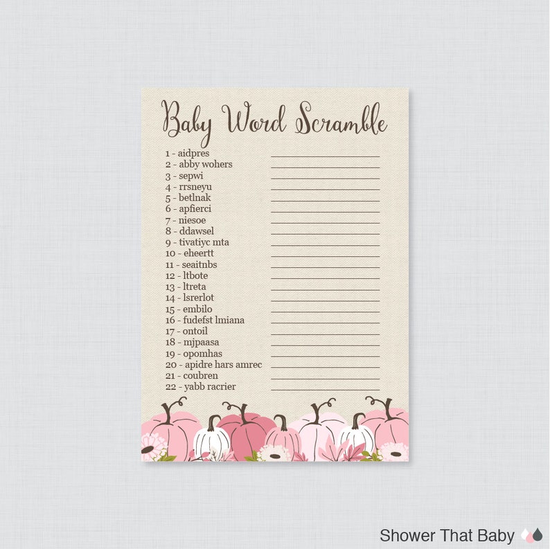 Pink Pumpkin Baby Shower Word Scramble Game Printable - Etsy