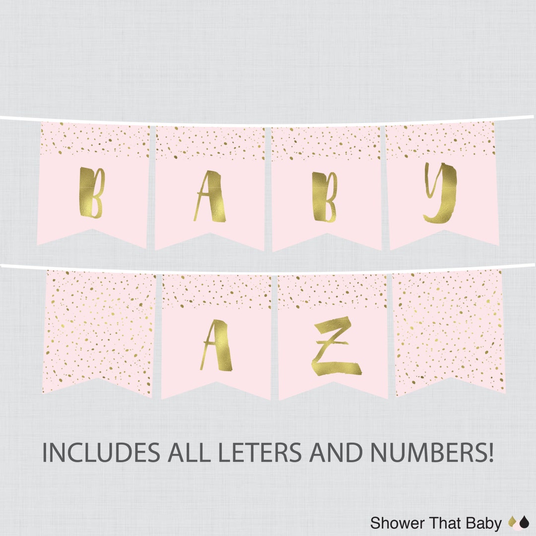 Printable Pink and Gold Baby Shower Banner - Faux Gold Foil ...