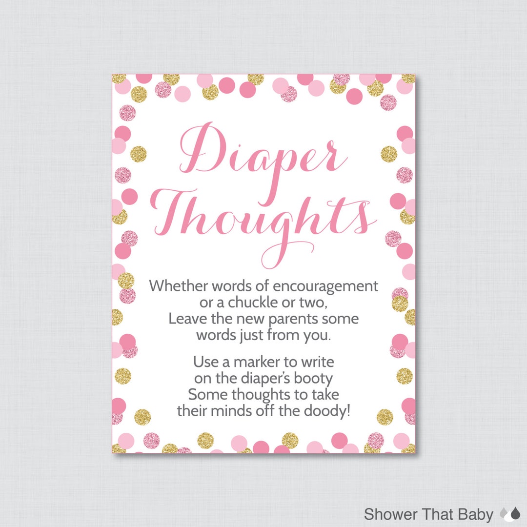 Printable Pink and Gold Glitter Baby Shower Diaper Thoughts Game ...