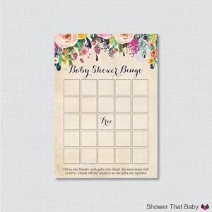 Floral Baby Shower Bingo Cards - Printable Blank Bingo Cards AND ...