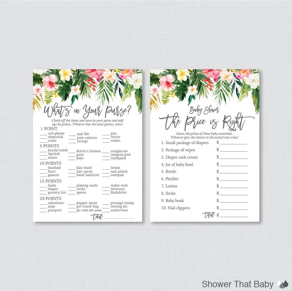Tropical Baby Shower Games Package Seven Printable Games: | Etsy